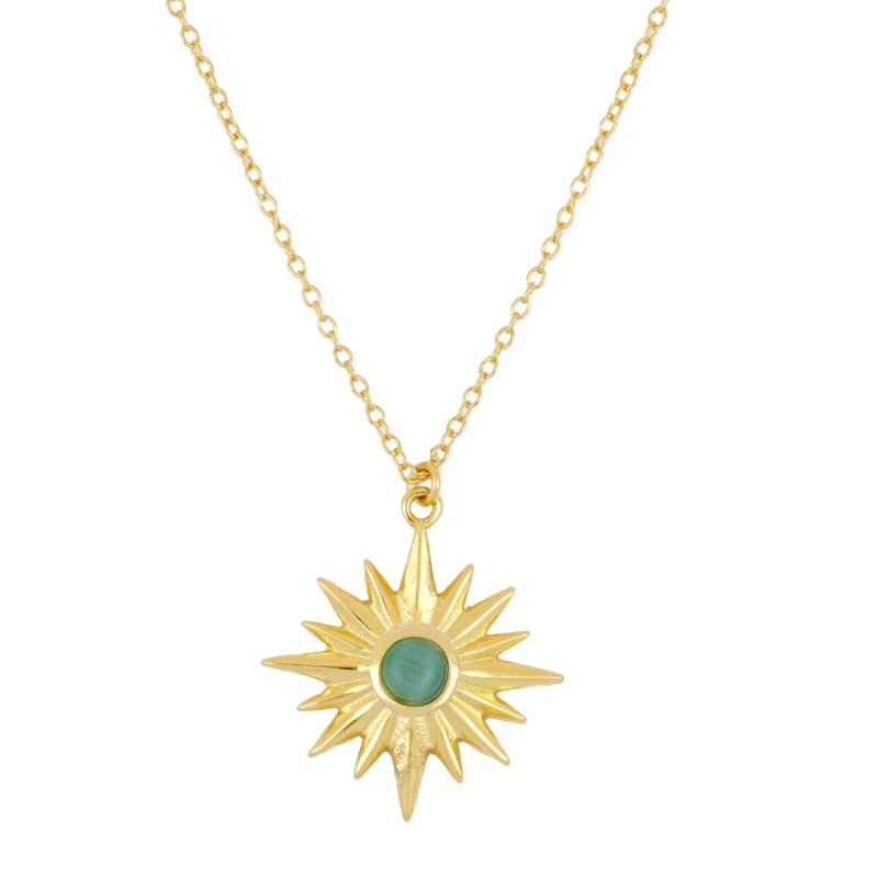 Green Opal Inca Sun Gold Necklace